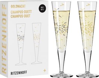 Ritzenhoff 6031003 Champagnerglas 200 ml - Serie Goldnacht Duett 2022 2x Designerstück mit Echt-Gold Made in Germany, Gold, Schwarz