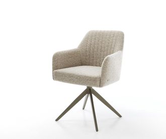 DELIFE Drehstuhl Greg-Flex Webstoff Soft Beige Kreuzgestell breit Effektfinish Titan 360&deg; drehbar Wippfunktion Taschenfederkern, Esszimmerst&uuml;hle