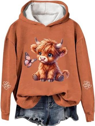 Generic Sweat &agrave; capuche vache Highland pour femme avec capuche - Pull de No&euml;l &agrave; capuche vache Highland - Grande taille - Pull ample d&eacute;contract&eacute; - Joli sweat-s