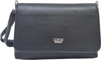 Coveri Collection Sac à Bandoulière Femme en Cuir Synthétique Noir avec Accessoires Argent, Fermeture Magnétique et Zip, Poche Arrière avec Zip, Dimensions 28 x 8 x 17 