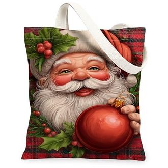 Generic Sacs fourre-tout en toile de houx de No&euml;l, motif festif, r&eacute;utilisables, l&eacute;gers et lavables avec bandouli&egrave;re pour voyage, pique-nique, Rouge, 13x15 Inc