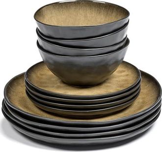 Serax service de table 12 pièces Green Pure | 4 assiettes taille M, 4 assiettes taille S, 4 bols taille L | Service en céramique de Pascale Naessens | Vaiss