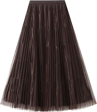 Generic Jupe Femme- Jupes Mi-Longue pour Style Trap&egrave;Ze Taille Haute R&eacute;Versible Id&eacute;Ale pour Les Soir&eacute;Es Dansantes Et Les F&ecirc;Tes Pliss&eacute;E Demi