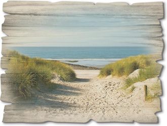 Artland ARTland Wanddeko Bild aus Holz Holzbild vintage Deko 40x30 cm Querformat Strand Nordsee Küste Meer Himmel Düne Gräser Maritim T9EX