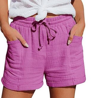 Generic Short Lin Coton Femme été Sport Jogging Short Femmes Ete Casual Lin Coton Pantalons Court Uni Couleur Bermuda Plage Short avec Poches Pantalon Court T