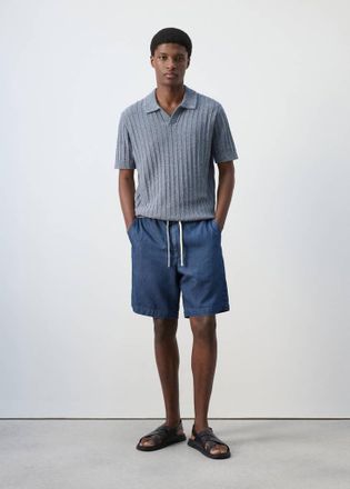 Mango Bermudashorts aus Baumwoll-Leinengemisch mit Kordelzug dunkelblau - Herren - 38 - MANGO MAN