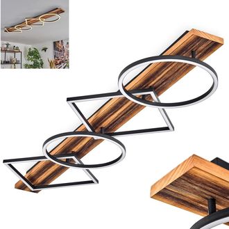 HOFSTEIN LED Deckenleuchte Pompu, Deckenlampe aus Metall/Holz/Kunststoff in Schwarz/Holz dunkel/Weiß, 3000 Kelvin, moderne Leuchte mit Holzbalken für Schlafzim