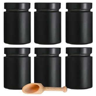 mikken Art Lot de 6 bocaux à épices noirs de 190 ml avec couvercle à visser et pelle à épices