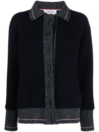 Thom Browne cardigan en laine &agrave; bords mouchet&eacute;s - Bleu