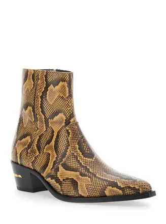 Amiri Mens Boots Ma Pointy Python Leather Brown