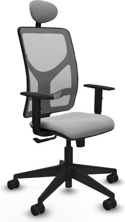 Piqueras y Crespo Hellgrauer Stuhl mit 1D-Armlehnen, h&ouml;henverstellbarer Lendenwirbelst&uuml;tze und festem Kopfteil, ausgestattet mit 3 Positionen und Schneideschaum. Grau/H