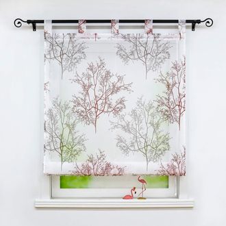 Joyswahl Voile Raffrollo mit &Auml;stemotiv Druck transparente Raffgardine mit Schlaufen &raquo;Alexandra&laquo; Schals Fenster Gardine BxH 140x140cm Rot 1 St&uuml;ck