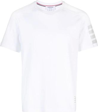 Thom Browne Homme, Tops, Blanc, Taille: XL Cotton 4-Bar Short Sleeve Tee