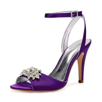 Generic 10.5CM Satin Stylet Femme Été Peep Toe Talons Hauts Sandales Mariée Mariage Pompe Chaussures Soirée Robe Chaussures,Dark Purple,41 EU