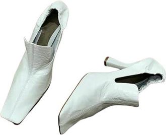 Generic YUJIEBB Escarpins &agrave; T&ecirc;te Carr&eacute;e Femme Blanc Talons Hauts Stiletto Retro Chaussures Sorci&egrave;re, Talon blanc de 7 cm, 36.5 EU