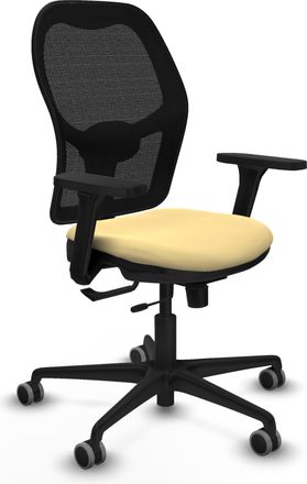 Piqueras y Crespo Schreibtischstuhl mit 3D-Armen, h&ouml;henverstellbare Lendenwirbelst&uuml;tze, ausgestattet mit Syncro/Traslack und eingespritztem Schaum. Schwarz/Cremefarben