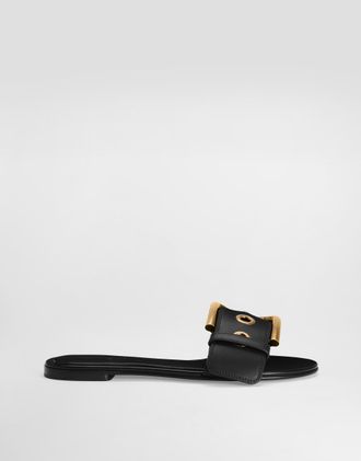 Dolce & Gabbana Cowhide Flat Slippers - Frau Pantoletten Und Mules Schwarz 36