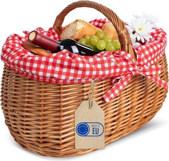 Creative Home Creative Home - Panier de Pique-Nique Osier Fait Main Carreaux Rouge 45 x 32 x 34 cm