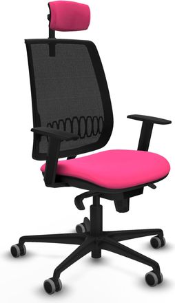 Piqueras y Crespo Alares Schreibtischstuhl mit 1D-Armen, h&ouml;henverstellbare Lendenwirbelst&uuml;tze und h&ouml;henverstellbares Kopfteil, Schwarz/Rosa