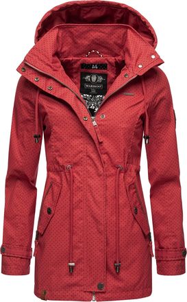 Marikoo Damen leichte &Uuml;bergangsjacke Baumwoll-Parka mit Kapuze Nyokoo Red w.P. Gr. S