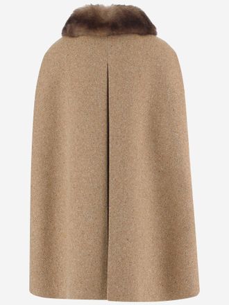 Valentino Womens Sleeveless Wool-Blend Coat With Fur Collar Beige Virgin Wool