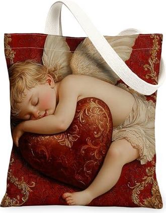 Generic Sac fourre-tout en toile avec motif ange en verre teint&eacute; pour le shopping, 33 x 38 cm, sac d&eacute;picerie r&eacute;utilisable pour femme, peinture esth&eacute;tique, d&eacute;c