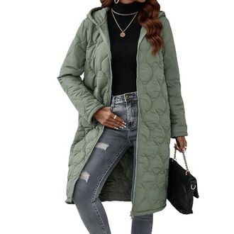 Generic Veste matelass&eacute;e &agrave; capuche pour femme Printemps Automne Long Manteau ample l&eacute;ger et pliable, vert militaire, XXL