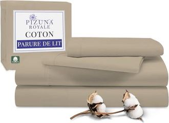Pizuna Coton Parure de Lit 270x310cm Taupe Tout Simplement, 1000 Fils au Pouce, 100% Coton à Fibres Longues en Armure Satin Comprend 1 Drap Housse, 1 Drap Pl