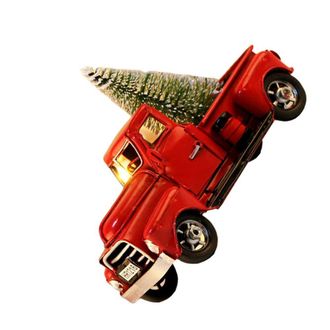 NUOBESTY Rotes Vintage Truck Modell Mit Weihnachtsbaum Metall Deko-Auto Für Schreibtisch Und Zuhause Nostalgische Weihnachtsdekoration Für Büro Und Wohnräume L