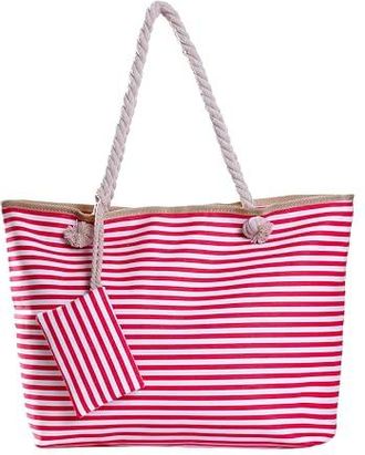 DonDon Grand sac de plage avec fermeture à glissière Sac shopping à bandoulière rayé blanc rose