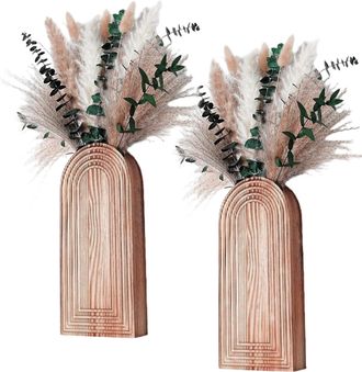 Generic Wandvasen Zum Aufh&auml;ngen Von | 2 Teile Holz Boho Dekorative Wandpflanzer - Aufbewahrungssystem F&uuml;r Im Flur | Wohnzimmer Schlafzimmer K&uuml;che Bad Esszimme