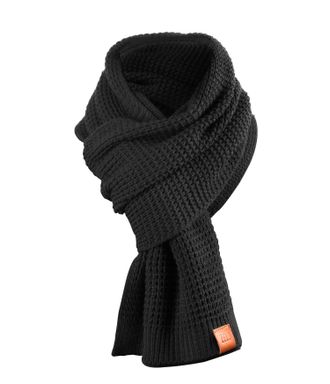 Manufaktur13 Rough Scarf - Schal, Strickschal, Langschal mit Echt-Leder Veredelung (Manufaktur13/M13) (Schwarz)