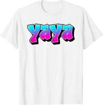 BDAZ Yaya Graffiti Personalisierter Name Blau Rosa Frauen M&auml;dchen T-Shirt