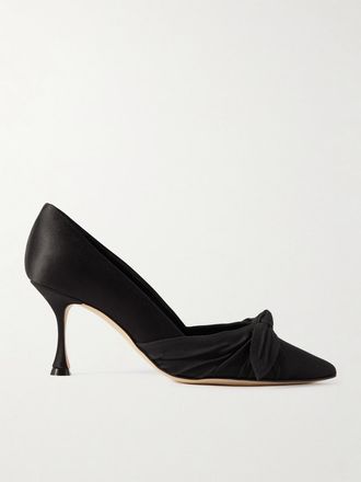 Manolo Blahnik Terka 70 Pumps Aus Satin Mit Schleife Aus Popeline - Schwarz