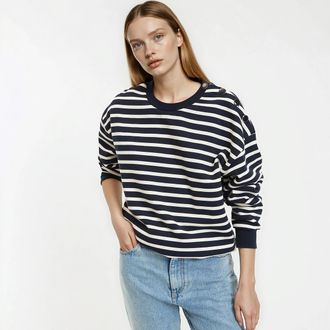 La Redoute Collections Sweat &Agrave; Rayures Col Rond &Eacute;paule Boutonn&eacute;e