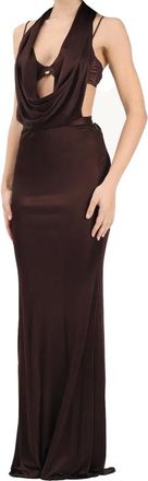 Elisabetta Franchi Femme, Robes, Brun, Taille: 40 FR Robe de Soir&eacute;e Drap&eacute;e &agrave; Anneau