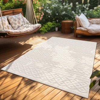 Paco Home Outdoor Teppich Wetterfest Balkon Wohnzimmer Skandinavisches Boho Einfarbig 160x230 cm, Creme 4 - Paco Home