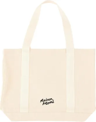 Maison Kitsun&eacute; Womens Fox Head Print Bag Powder Cotton Shoulder