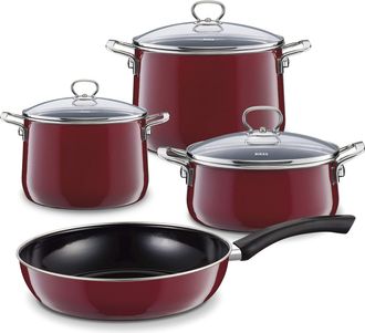 Riess 0519-008, Starter-Set 4-teilig, NOUVELLE - ROSSO EXTRA STARK, bestehend aus: Fleischtopf mit Glasdeckel 16 und 20 cm, Kasserolle mit Glasdeckel 20 cm 
