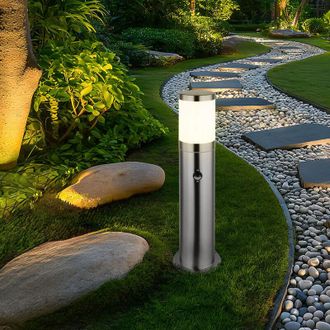 Globo Lighting Led Sockelleuchte E27 Stehlampe Terrassen Au&szlig;enleuchte Bewegungsmelder Wetterfest IP44, Edelstahl Kunststoff, 9W 810lm warmwei&szlig;, DxH 14x50 cm
