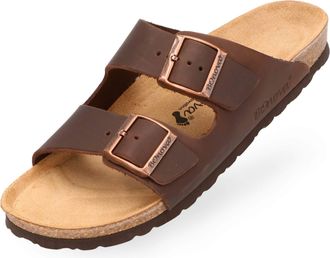 Bonova Schwanberg Echtleder Herren Pantolette in braun, Größe 48. Bequeme Hausschuhe aus Echtleder mit Kork-Fußbett - Sandalen hergestellt in der EU