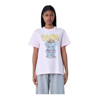 Ganni Femme, Tops, Rose, Taille: 42 FR Logo Motif T-Shirt