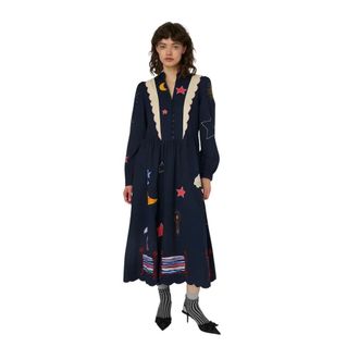 Stella Nova Femme, Robes, Bleu, Taille: 38 FR Bead Embellished Midi Dress