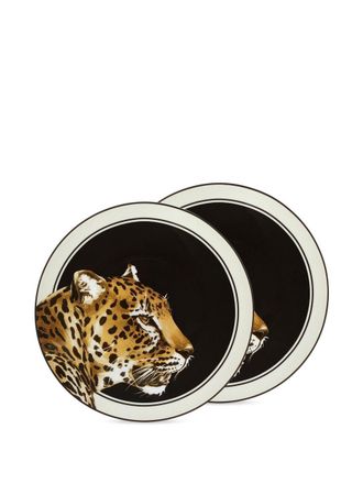 Dolce & Gabbana lot de deux assiettes &agrave; pain &agrave; imprim&eacute; l&eacute;opard - Noir