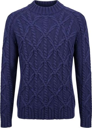Malo Pullover mit Rundhalsausschnitt- Zopf- und Rautenmuster - - Knitwear - Herren - Blau - 2XL