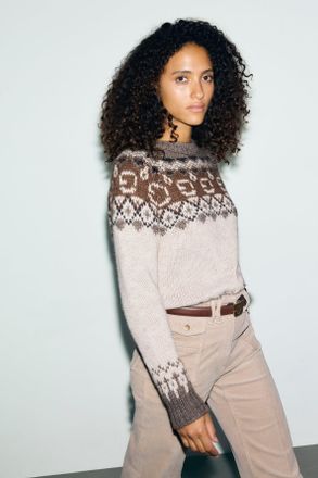 Gerard Darel Pull &eacute;pais imprim&eacute; g&eacute;om&eacute;trique - ROA - Beige ros&eacute;