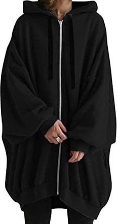 Minetom Sweat à Capuche Femme Casual Zippé Hoodies Sweatshirt Pulls Oversize Manches Longues Manteau Long Veste Noir 3XL
