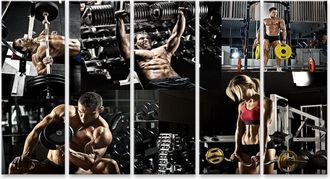 Islandburner Bild auf Leinwand Bodybuilding Ausführung Übung Presse Gewicht Gym Collage Foto Bilder Wandbilder Poster