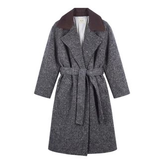 Alysi Tweedmantel mit Kontrast-Lederkragen - - Coats - Damen - Grau - S