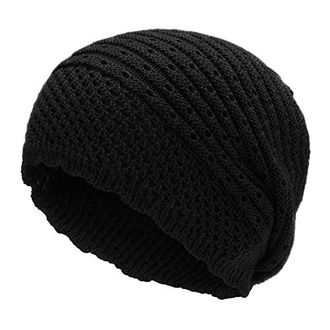 ZLYC Bonnet souple en crochet pour femme - Doux et l&eacute;ger - T&ecirc;te de mort - Bonnet en tricot extensible, noir uni, Taille unique